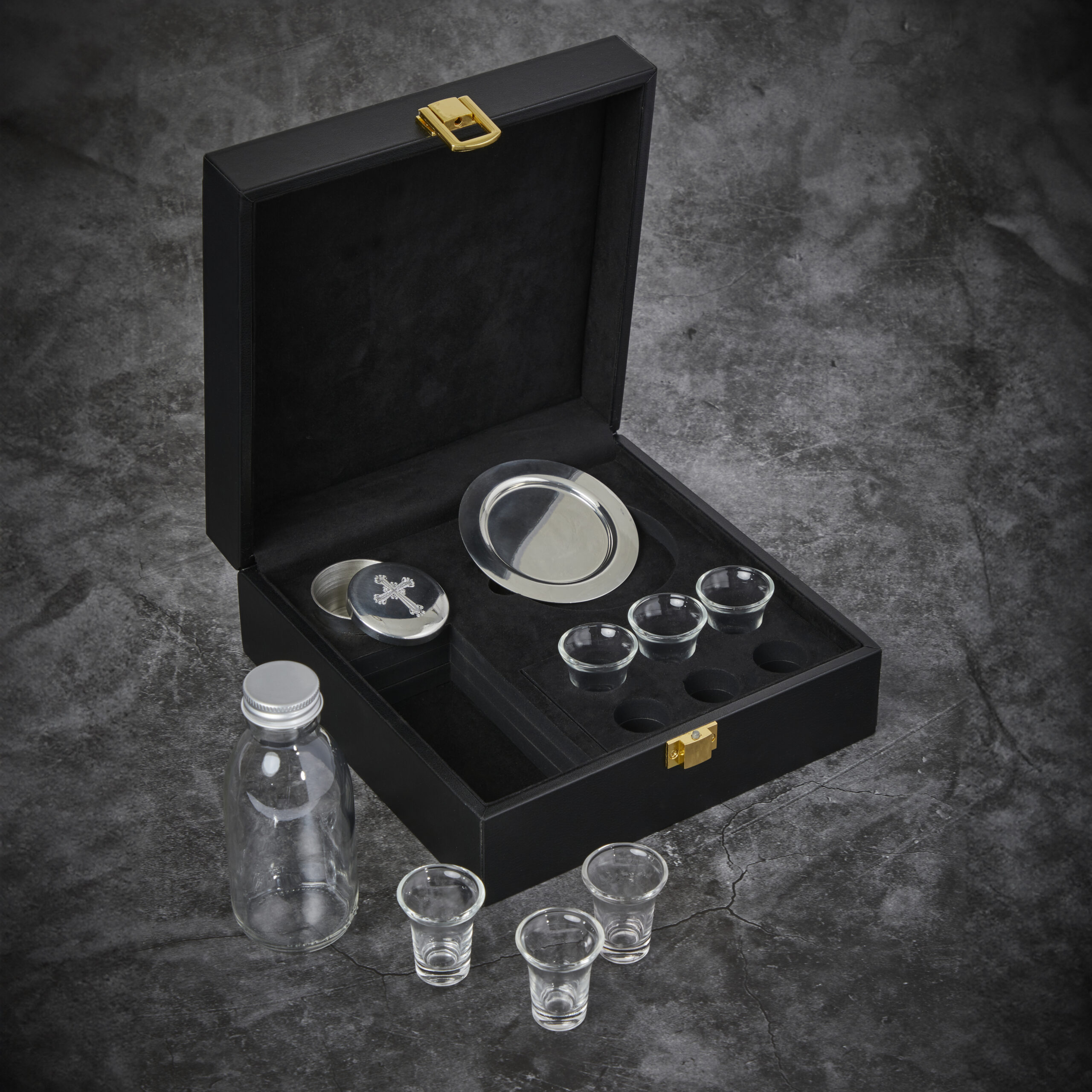 Pewter Communion Set - Delux (with Glass Cups) | Grace Church Supplies