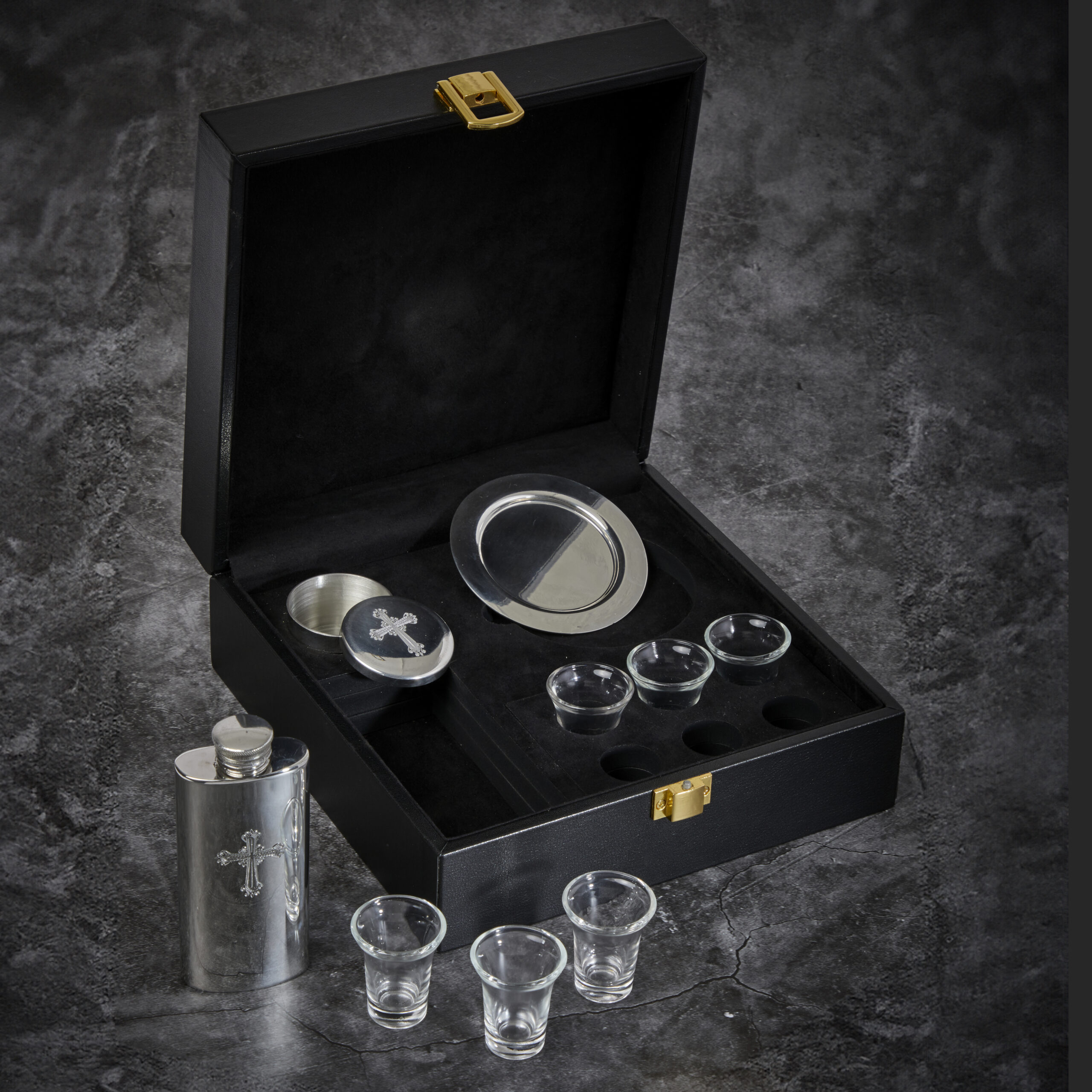 Pewter Communion Set - Delux (with Glass Cups) | Grace Church Supplies